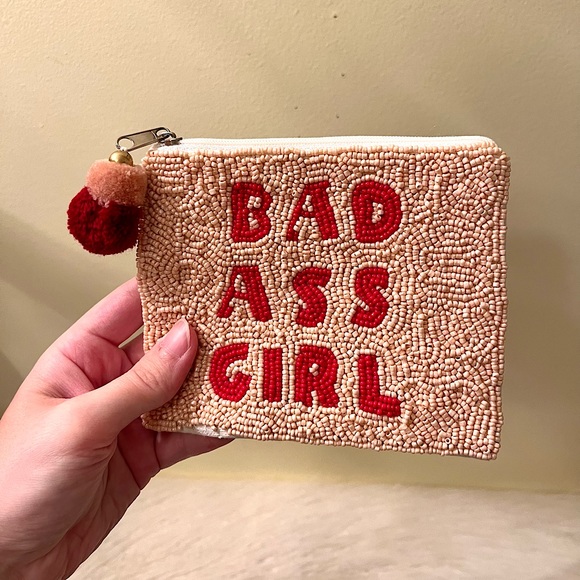 Bags | Hand Beaded Bad Ass Girl Pouch | Poshmark